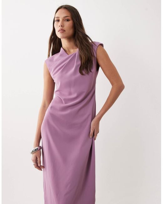 ASOS Twist Neck Slinky Midi Dress in Pink | Lyst