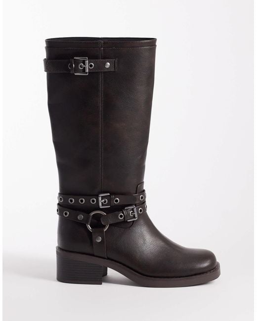 ASOS Curve Cassandra Eyelet Biker Boot in Black | Lyst