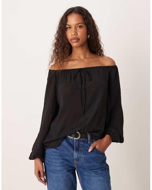 ASOS Off Shoulder Top With Volume Sleeve in Black | Lyst UK