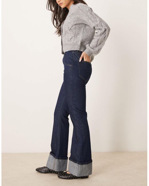 ASOS Flared Jean With Turn Up in Blue | Lyst