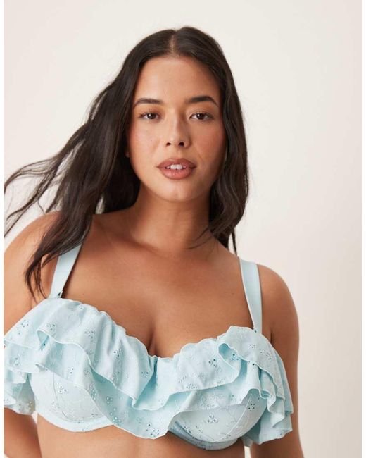 ASOS Asos Design Curve Bobbi Broderie Hidden Underwired Bikini Top in Blue | Lyst UK