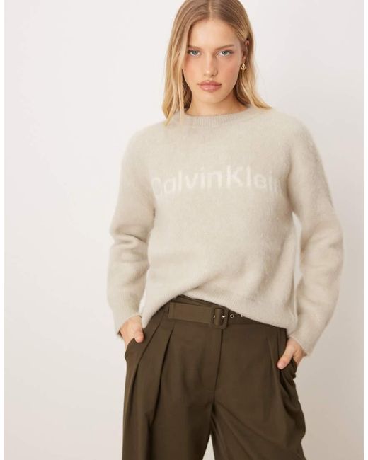 Calvin Klein Alpaca Logo Jumper in Natural | Lyst UK