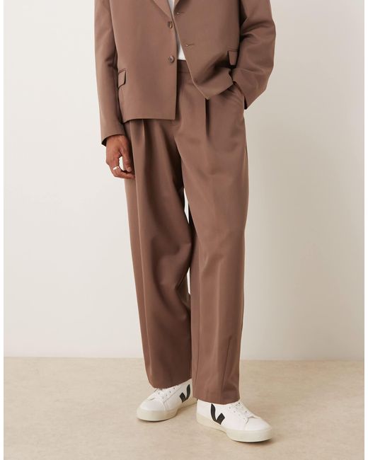 ASOS Barrel Leg Suit Pants in Natural for Men | Lyst