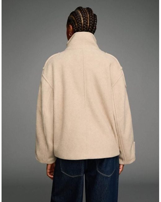 Bershka Felt Texture Jacket With Funnel Collar in Natural | Lyst UK