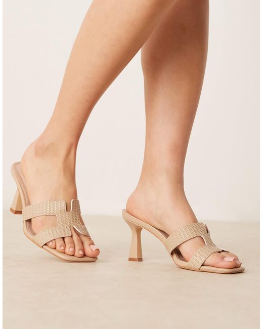 Raid Wide Fit Zelda Kitten Heeled Mule Sandals in Natural | Lyst