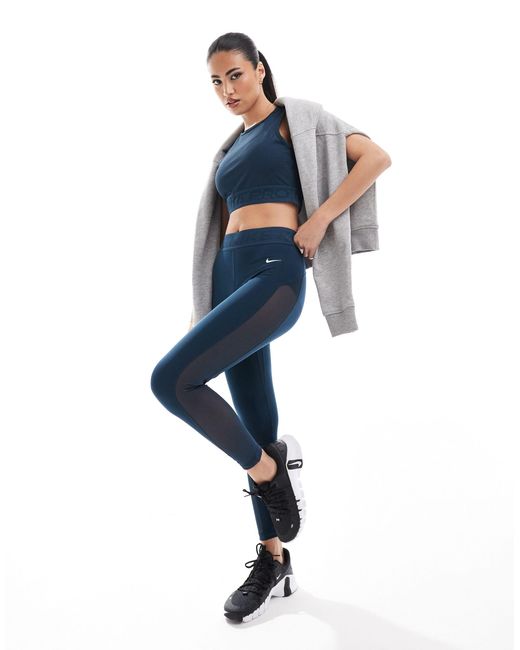 Nike Pro Mid-Rise 7/8 Mesh Leggings in Blue | Lyst
