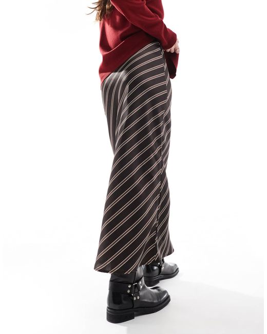 Wednesday's Girl Bias Cut Satin Striped Midi Skirt in Red | Lyst