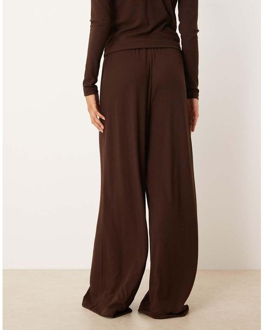 ASOS Mix & Match Lounge Rib Wide Leg Pants in Natural | Lyst UK