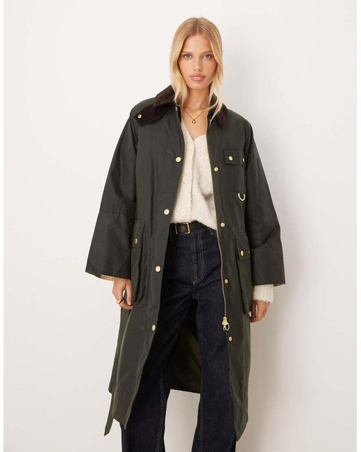 Barbour Milda Long Wax Jacket in Green | Lyst UK