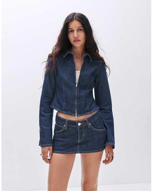 Pull&Bear Zip Denim Shirt in Blue | Lyst UK