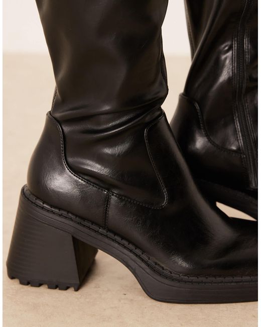 ASOS Curve Charly Heeled Knee Boots in Black | Lyst