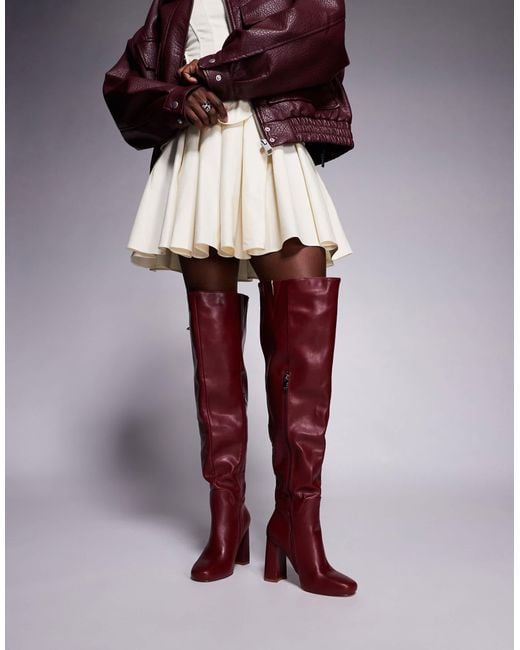 SIMMI Simmi London Harrieta Heeled Over-the-knee Boots in Red | Lyst