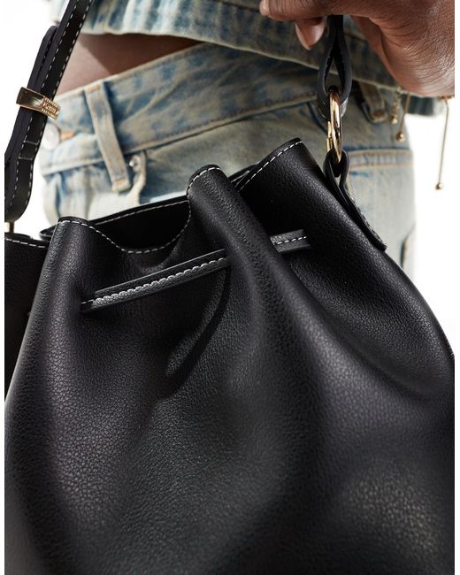 ASOS Bonded Bucket Bag With Contrast Stitch And Removable Crossbody ...