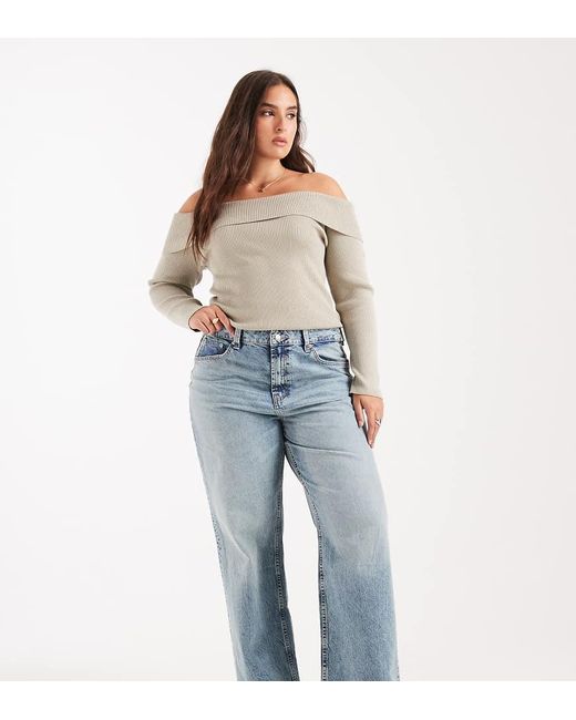 ASOS Asos Design Curve Wide Leg Dad Jeans in Blue | Lyst UK