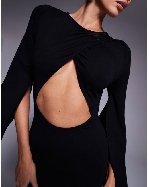 ASOS Split Angel Sleeve Maxi Dress With Cut Out in Blue | Lyst