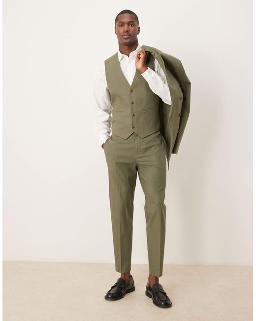 ASOS Linen Blend Skinny Suit Waistcoat in Green for Men | Lyst