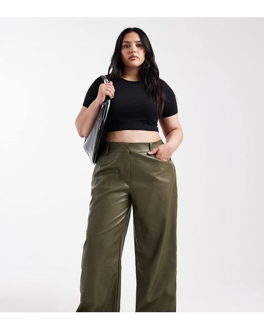 ASOS Asos Design Curve Low Rise Mansy Faux Leather Trousers in Black ...