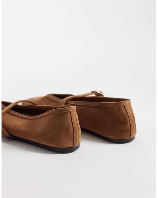 ASOS Lively Premium Suede Mary Jane Ballets | Lyst
