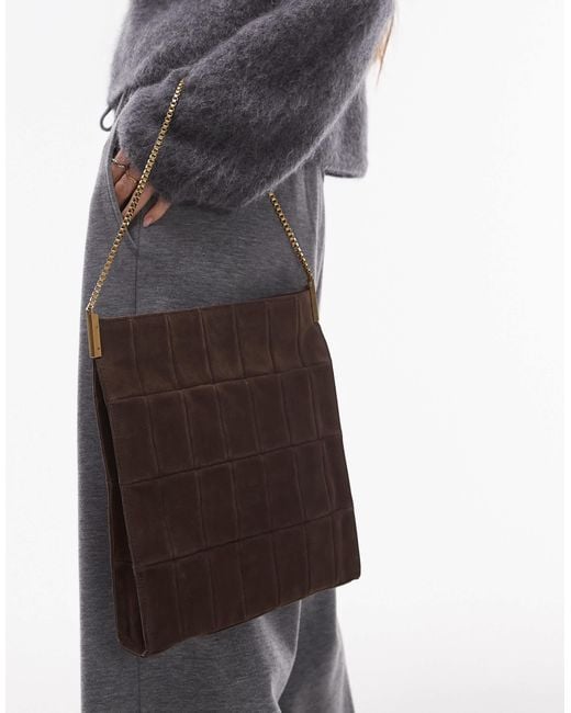 Mango Suede Square Shoulder Bag in Brown | Lyst