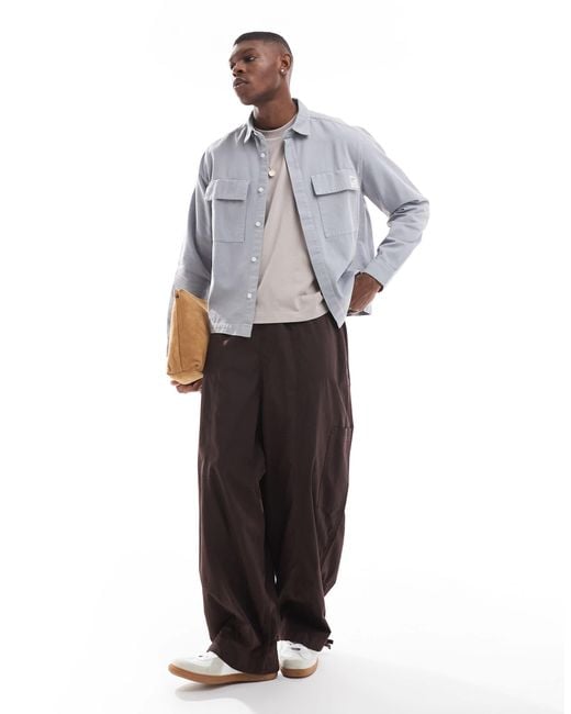 ASOS Boxy Overshirt With Badge Detail in Gray for Men | Lyst