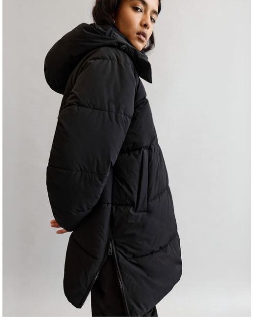 Pull&Bear Long Puffer Jacket in Black | Lyst UK
