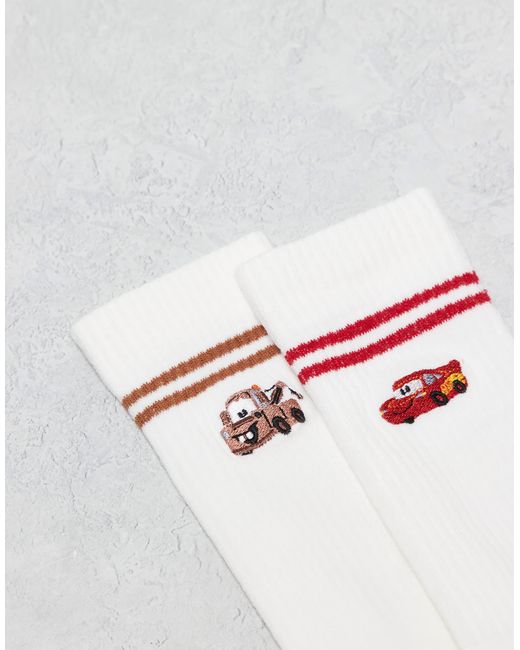 ASOS 2 Pack Disney Mater And Mcqueen Embroidery Socks in White for Men ...