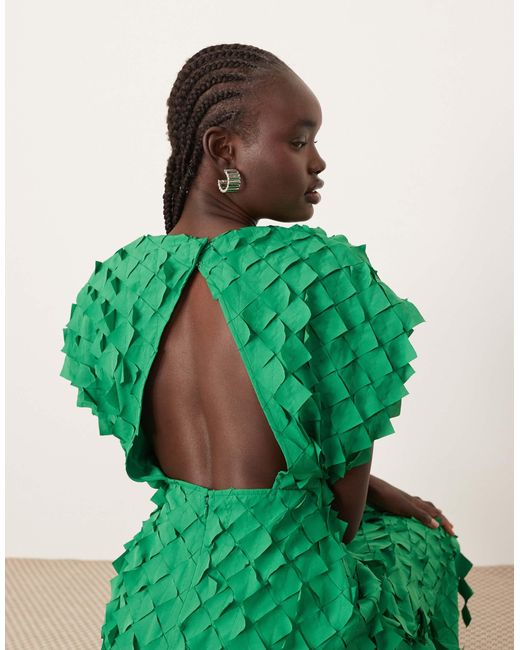 ARRANGE Textured Laser Cut Midi Dress With Split in Green | Lyst