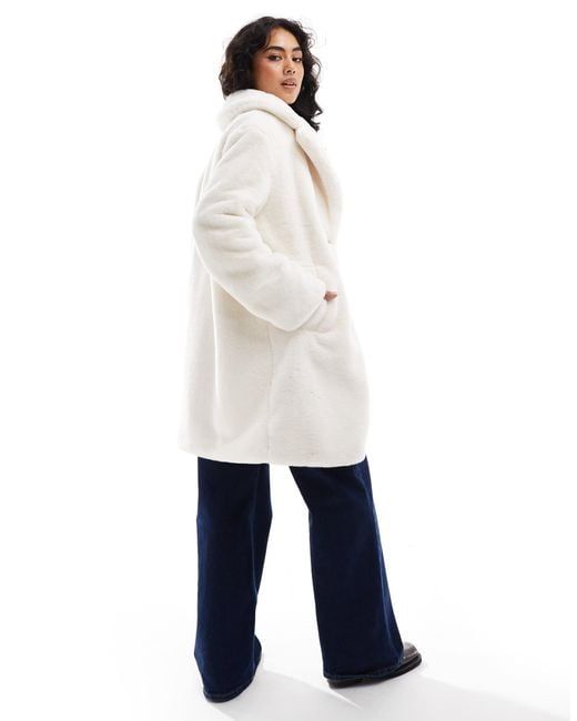 Bershka Soft Faux Fur Longline Coat in White | Lyst