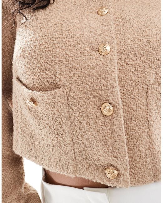 4th & Reckless Exclusive Boucle Gold Button Through Cropped Jacket in ...