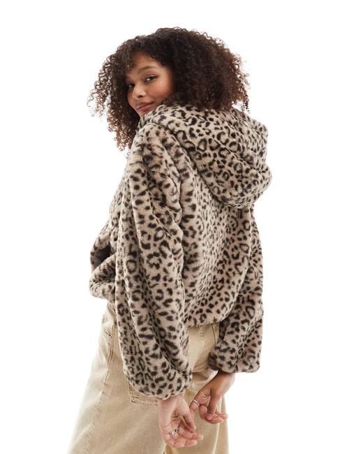 Bershka Hooded Faux Fur Jacket | Lyst