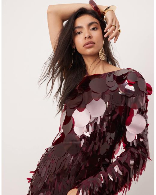 ASOS Embellished Multi Disc One Shoulder Midaxi Dress in Red | Lyst