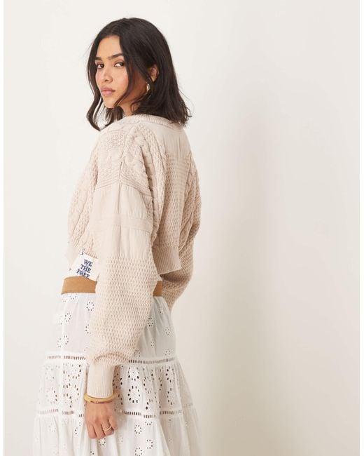 Free People Heritage Cropped Cardigan in Natural | Lyst