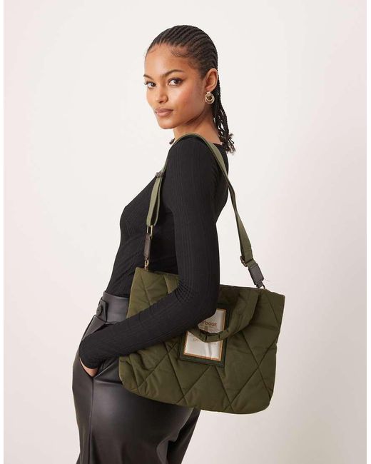 Barbour Mariah Mini Quilted Crossbody Tote Bag in Natural | Lyst UK