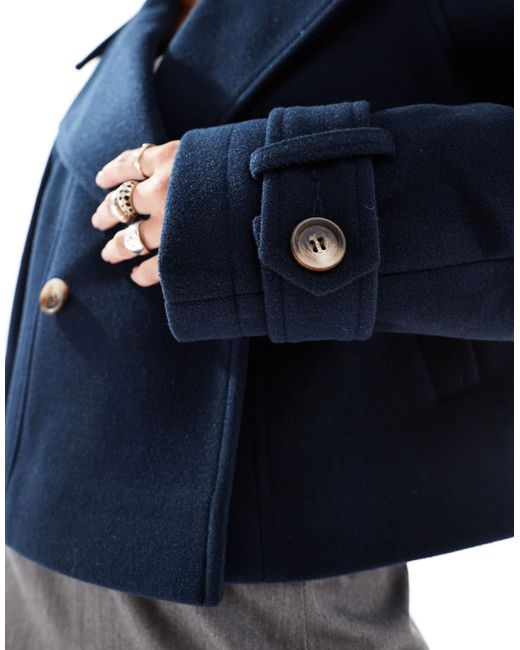 ASOS Cropped Formal Trench Coat in Blue | Lyst