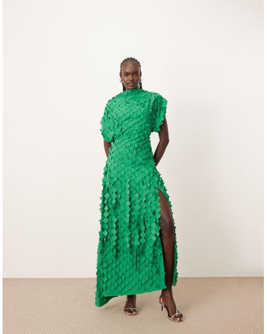 ARRANGE Textured Laser Cut Midi Dress With Split in Green | Lyst