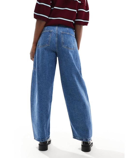 ASOS Barrel Leg Jean With Seam Detail in Blue | Lyst