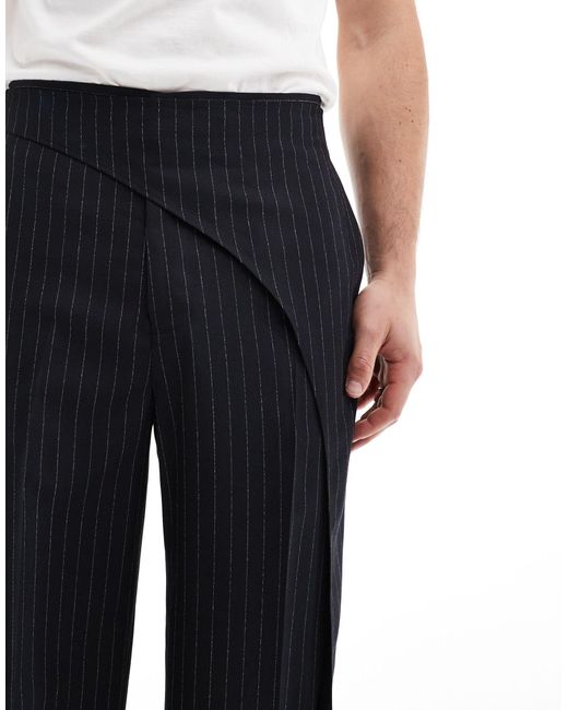 ASOS Smart Wide Leg Pin Stripe Pants With Asymmetric Waist Detail in ...
