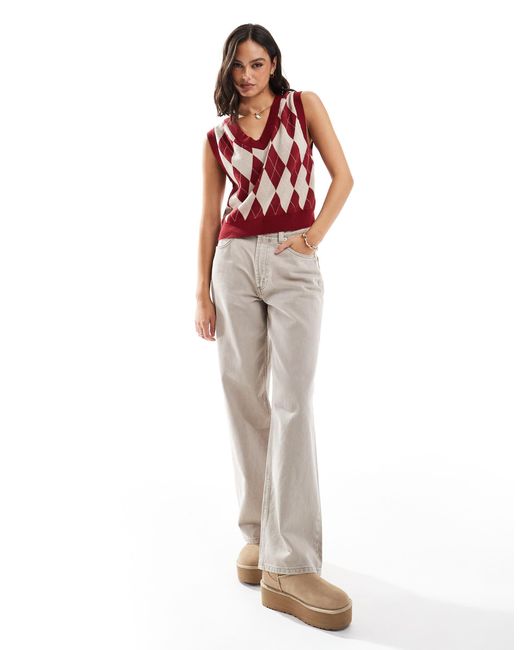 Stradivarius Argyle Knitted Vest in Red | Lyst