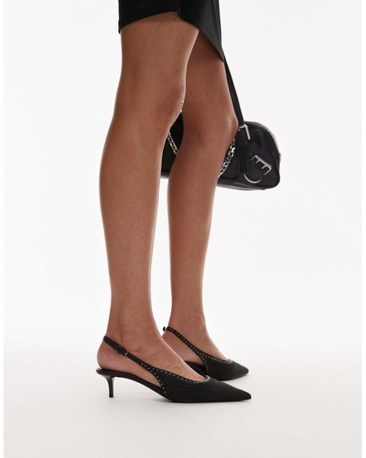 Mango Stud Detailed Pointed Slingback Kitten Heels in White | Lyst