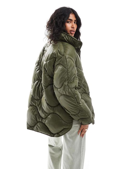 JJXX Oversized Quilted Jacket With High Neck in Green | Lyst