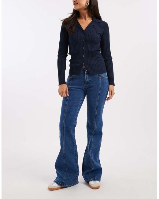 Edikted Starrie Panel Stitch Low Rise Jeans in Blue | Lyst UK