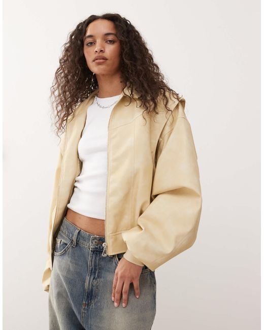 Lioness Exclusive Vista Leather Look Contrast Stitch Bomber Jacket in ...