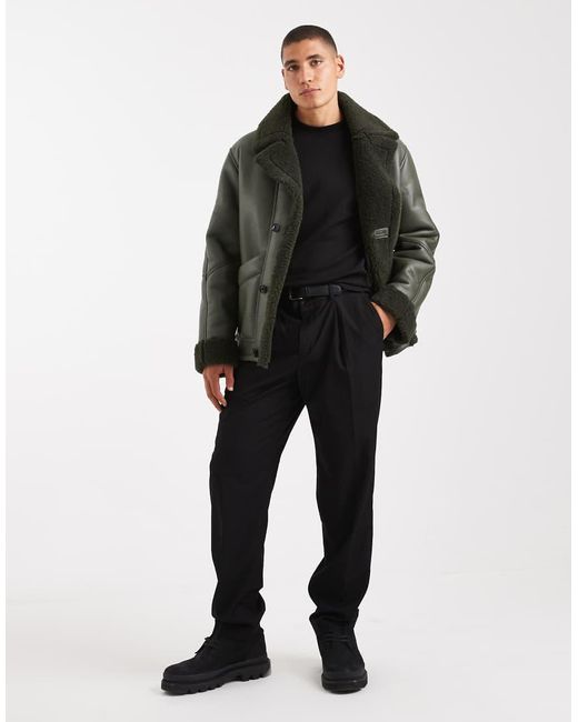 ASOS Aviator Jacket With Borg in Black for Men | Lyst UK