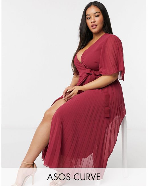 Asos Synthetic Asos Design Curve Exclusive Pleated Midi Dress With