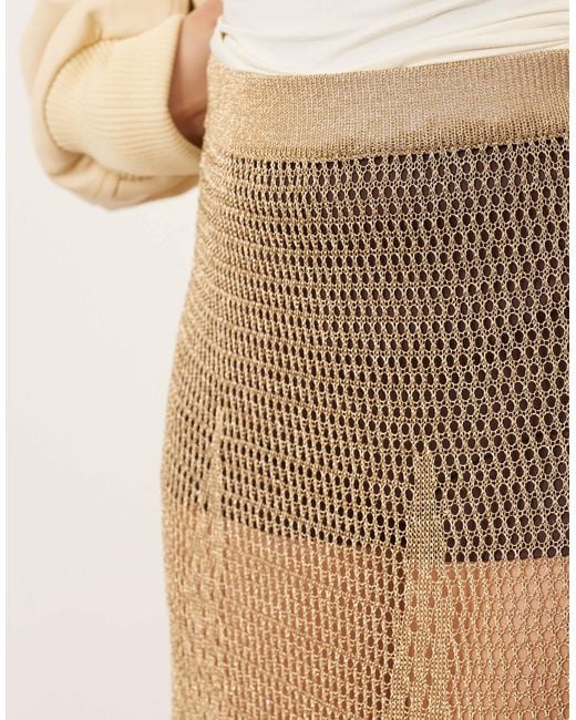 ARRANGE Metallic Knitted Sheer Sweeping Maxi Skirt in Natural | Lyst