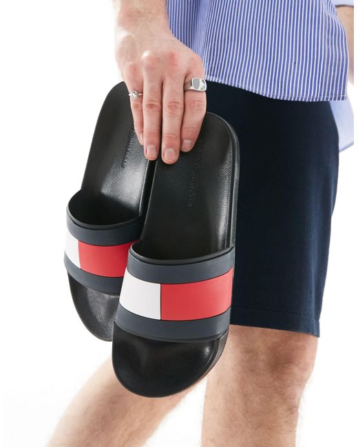 Tommy Hilfiger Rubber Flag Sliders in White for Men | Lyst