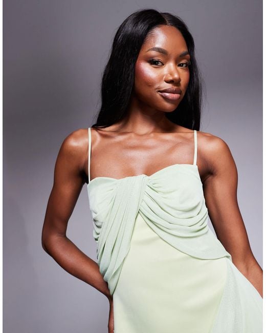 ASOS Foam Mini Dress With Draped Mesh Overlay And Asymmetric Hem in ...