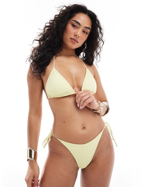 Monki Mix And Match Tie Up Triangle Bikini Top in White | Lyst