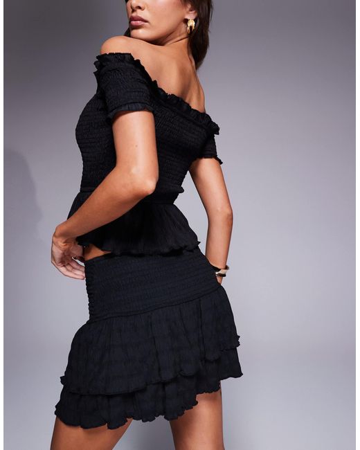 Kaiia Exclusive Shirred Waist Textured Ruffle Hem Rara Mini Skirt in ...