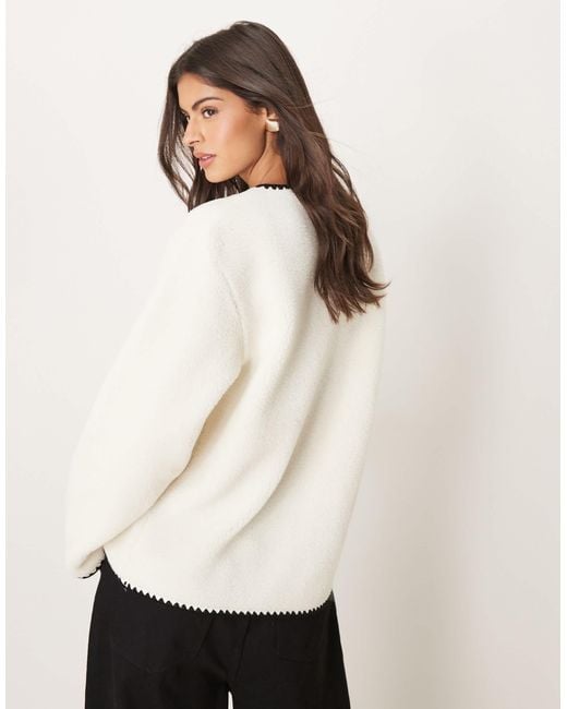 ASOS Collared Borg Jacket With Blanket Stitch Detail in Natural | Lyst